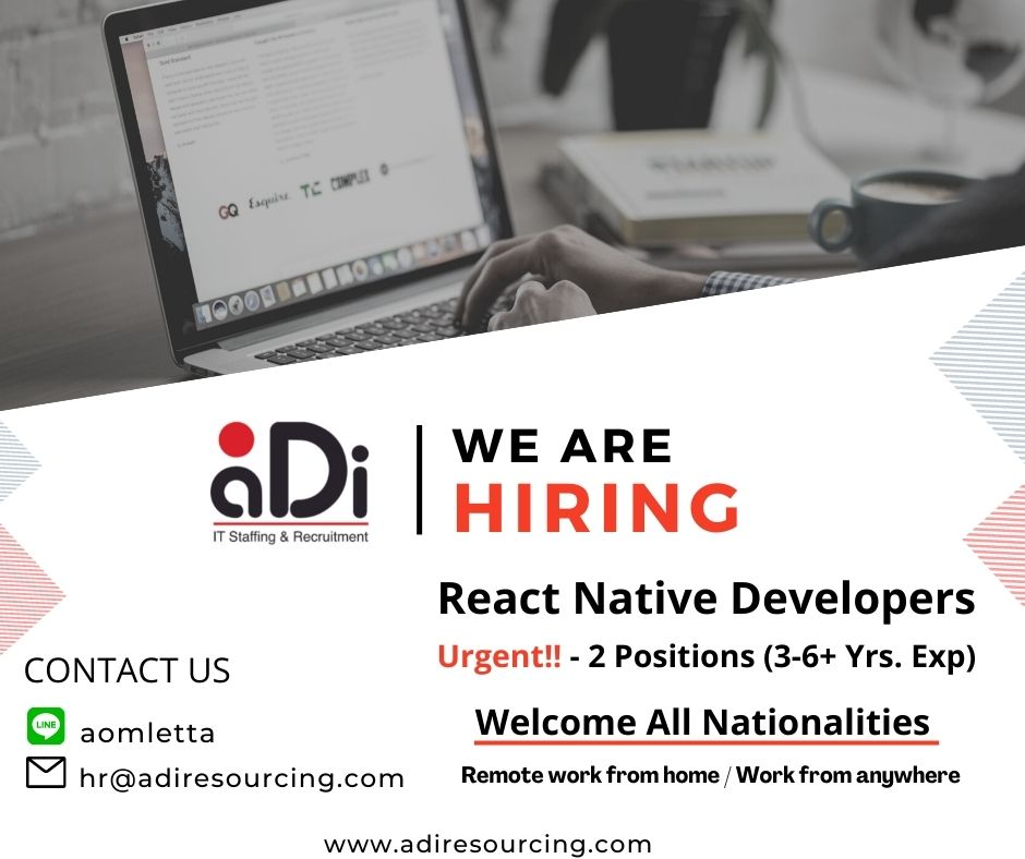 React Native Developers | Type : Outsources (Contract)